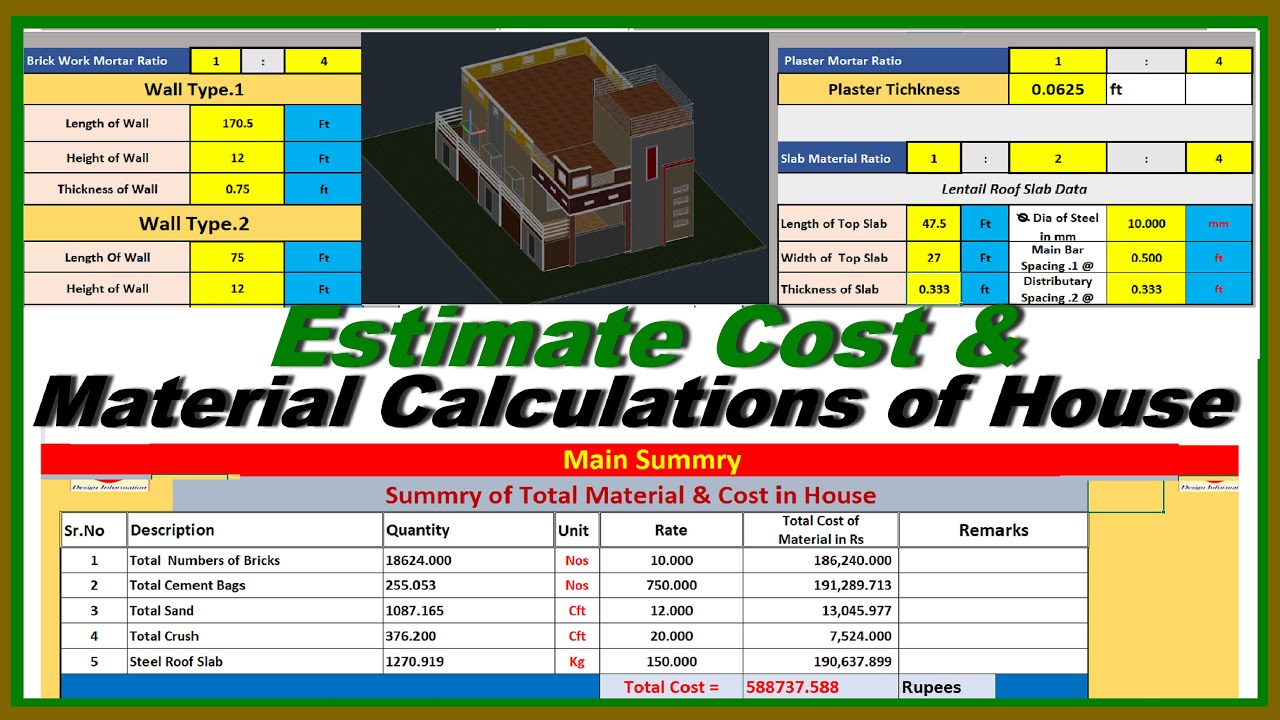 Estimate Cost & Material Calculations of House | Bricks Cement & Sand ...