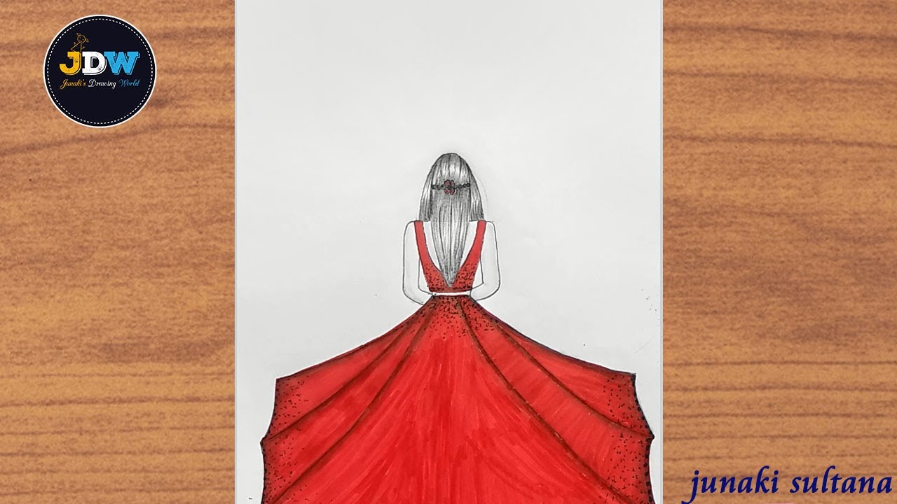 How To Draw a Wedding Girl with Beautiful Red Dress //Red Dress Drawing ...