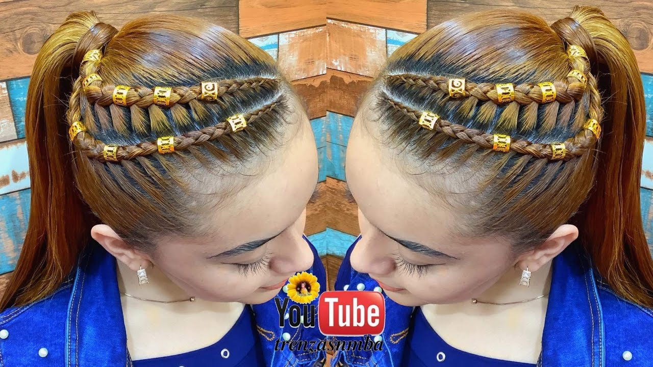 Hermoso peinado en trenza y cola alta fácil 🌺, peinado para niñas o ...