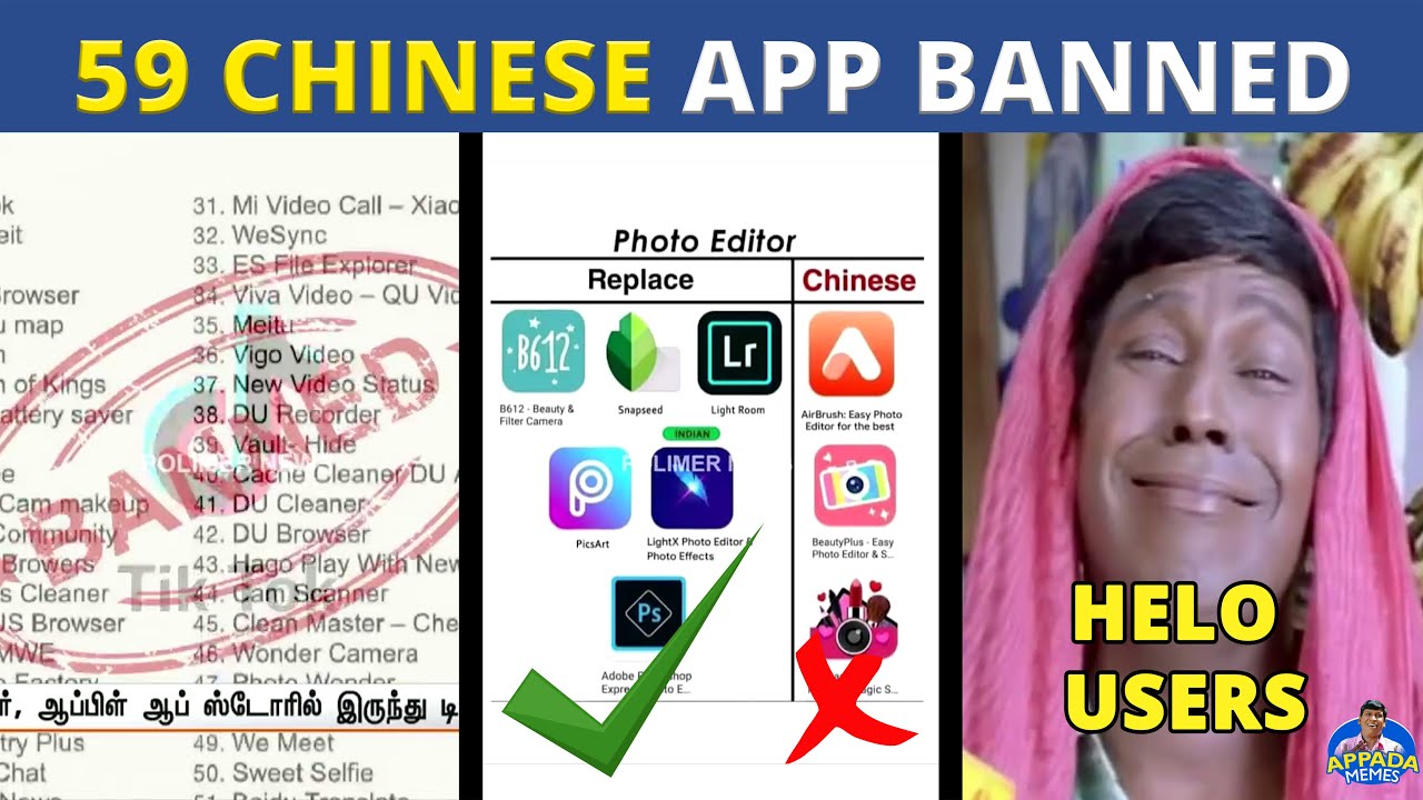 59 CHINESE APP BANNED TROLL | APPADA MEMES - YouTube
