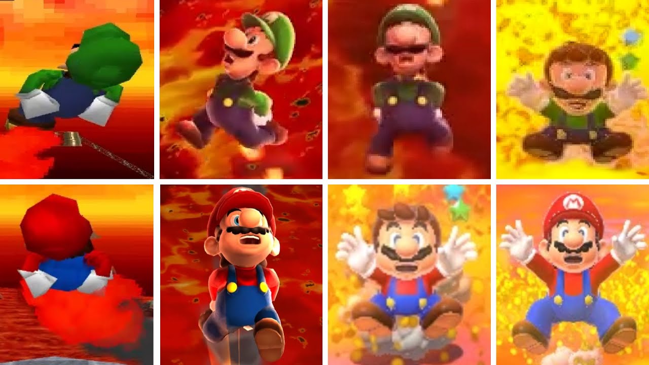 Evolution Of Mario Luigi Falling In Lava In Super Mario Games 3d