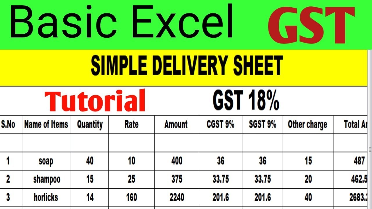 Simple Delivery Sheet In Ms Excel ll Ms Excel me Gst Kaise Lagaye Cgst ...