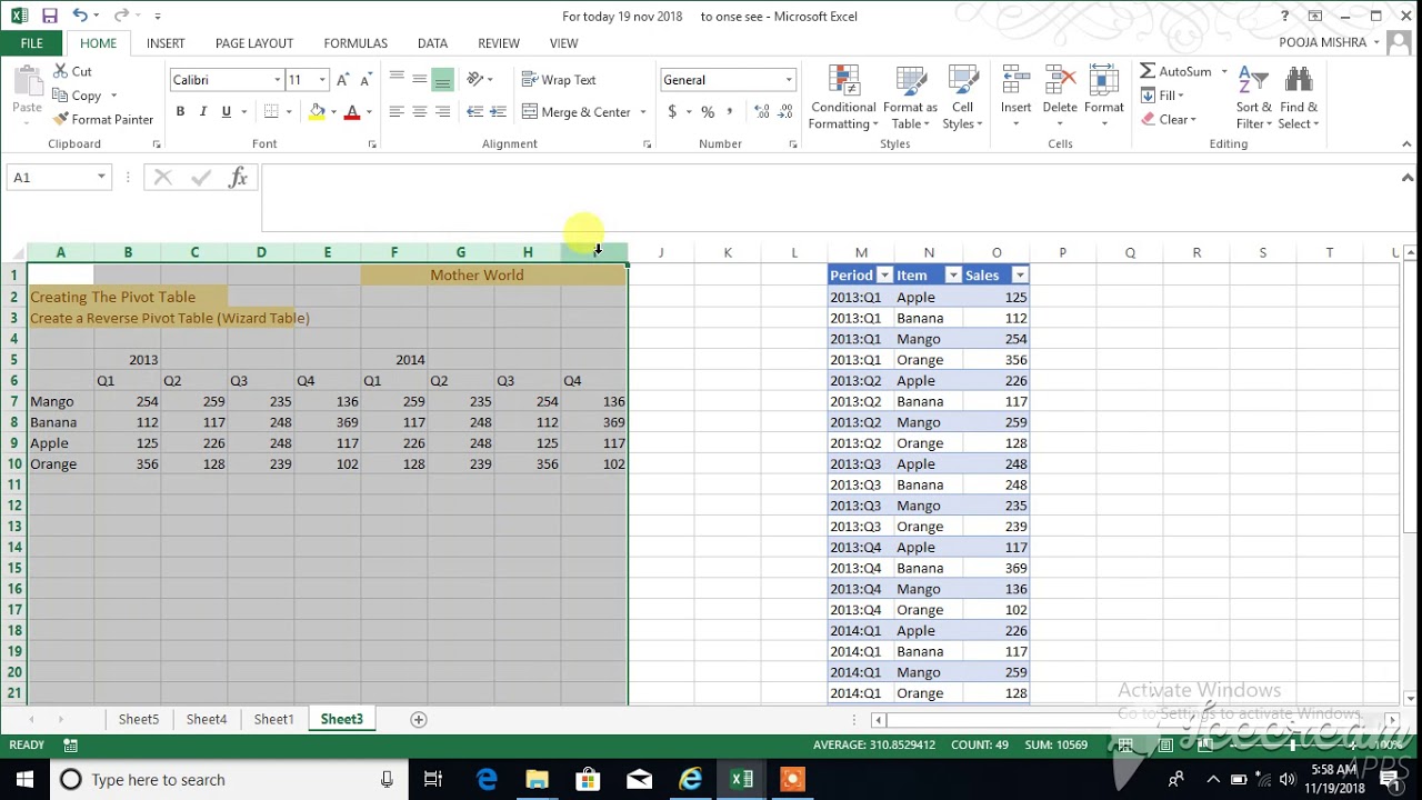 How to Create a Reverse Pivot Table In Excel :MotherWorld - YouTube