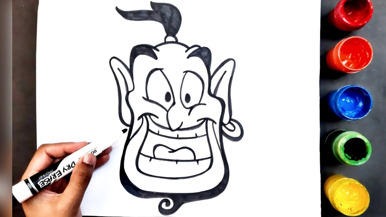 How To Draw A Genie Head Drawing! | Aladdin Colouring For Kids - YouTube