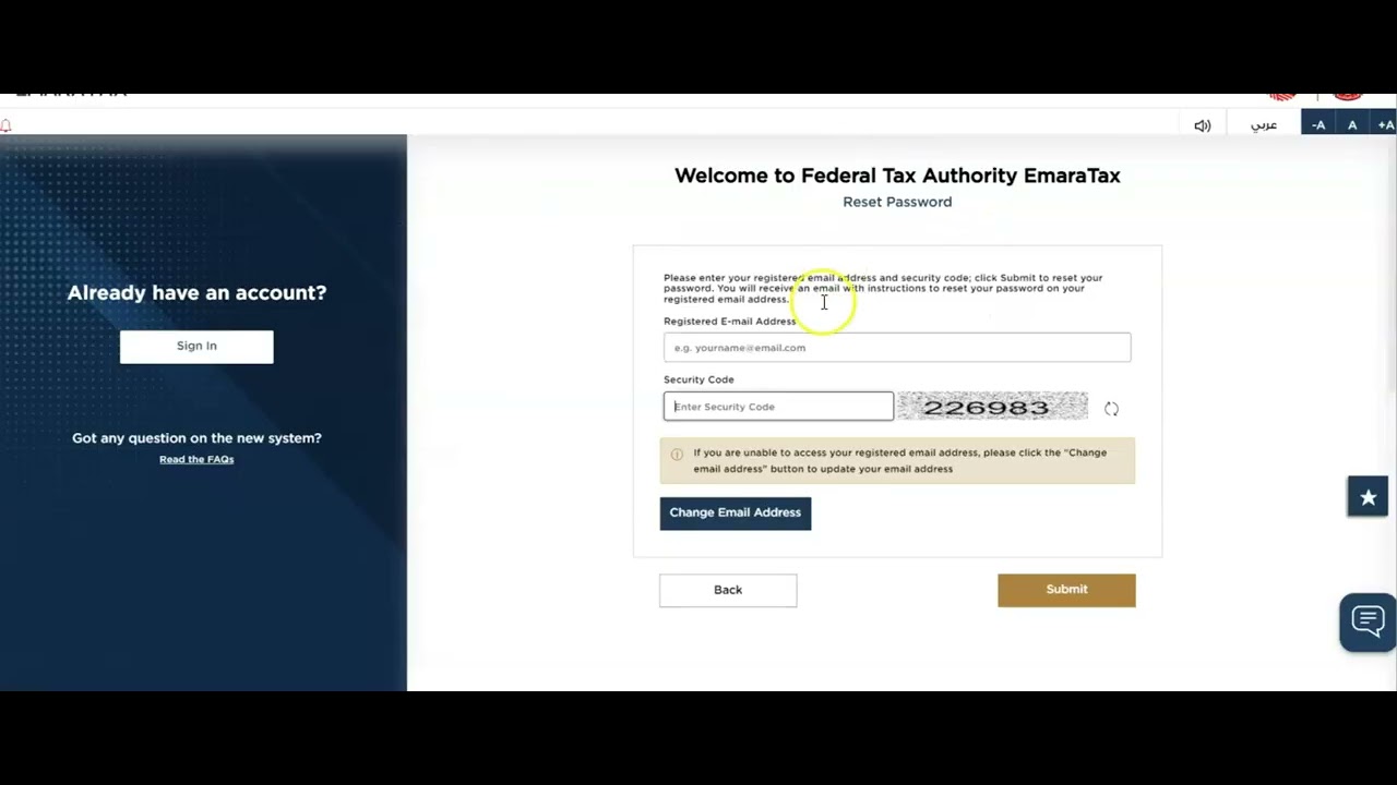 How to reset my eServices account password to login to EmaraTax - YouTube
