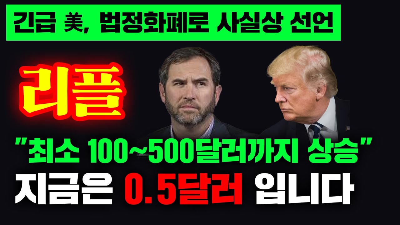 긴급 美 법정화폐로 사실상 선언 리플 최소 100~500달러까지 상승 지금은 05달러 입니다 리플 리플전망 리플코인