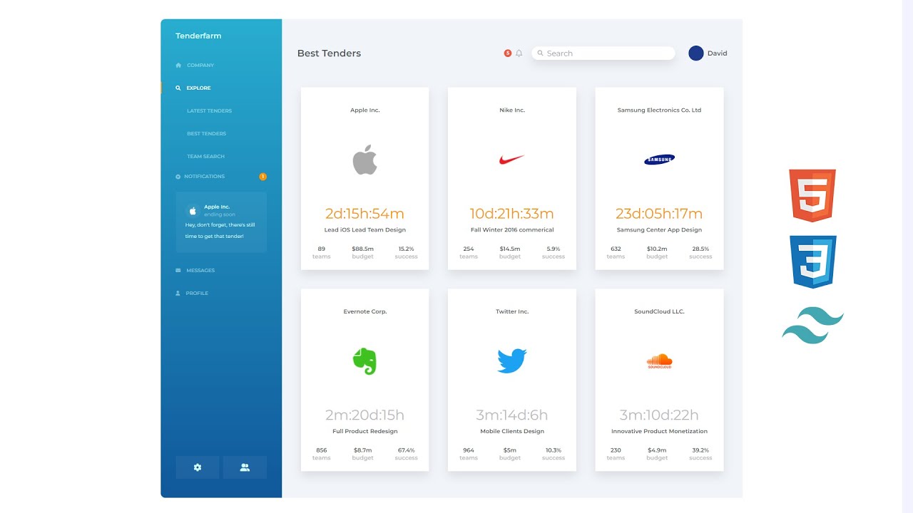 Tenders App | UI Design to HTML, CSS Using Tailwind CSS | Gradient ...