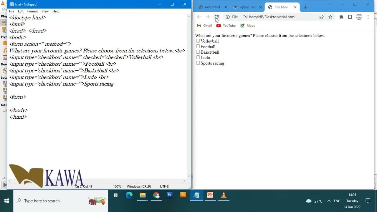 KAWA HTML Tutorial for Beginners 14 Checkbox - YouTube