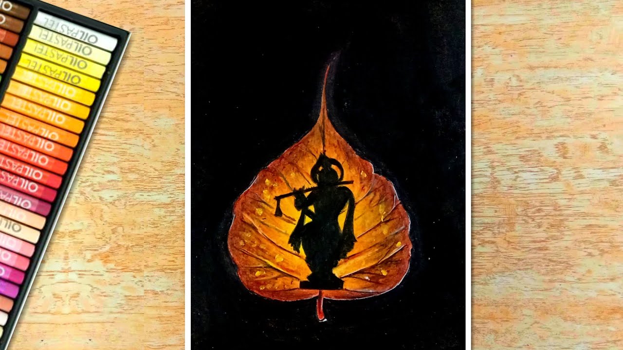 Lord Krishna Drawing Inside The Leaf | Oil Pastel Drawing for Beginners ...