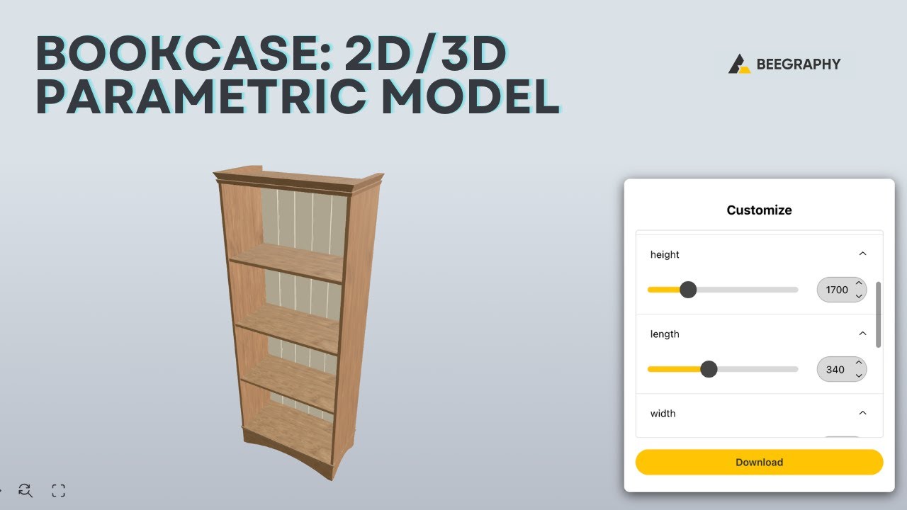 Bookcase: 2D/3D Parametric Model/BeeGraphy 3D Model Marketplace ...