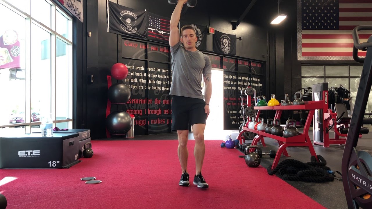 Single dumbbell overhead walk - YouTube