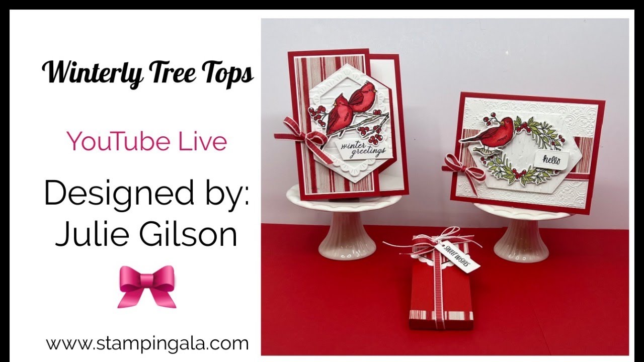 Elegant Cardinal Christmas Cards and Treat Holder Live Tutorial | Winterly Tree Tops Bundle ...