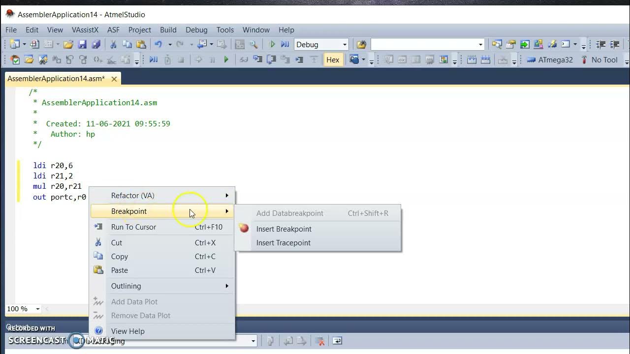 microcontroller-assembly program for multiplication using Atmel studio ...