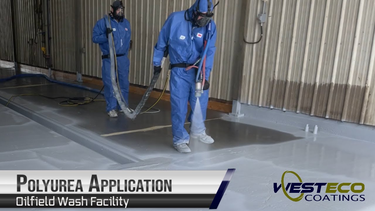 Polyurea Floor Spraying in an Oilfield Flush Facility - YouTube