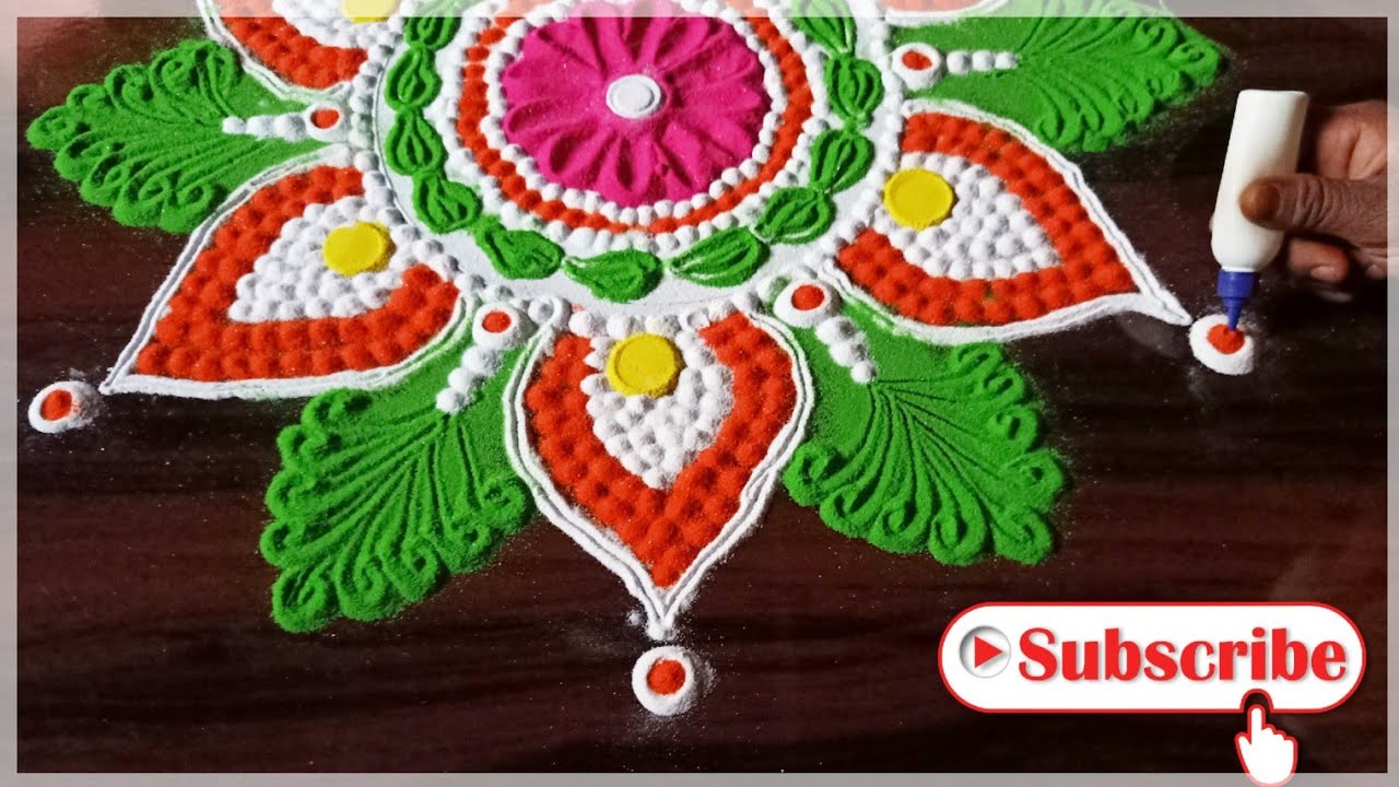 घर पर बनाना आसान रंगोली l Easy rangoli/Beautiful rangoli design By ...