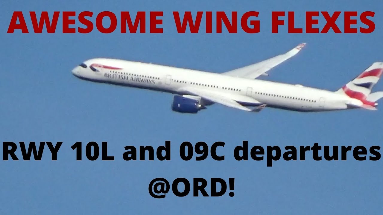 Runway 10L EPIC Wing Flex Takeoffs and Runway 09C Overhead Departures ...