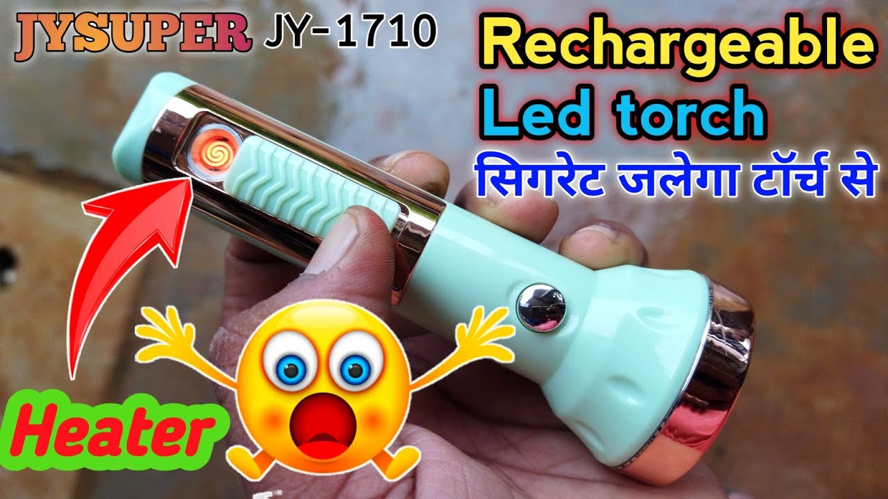️ jy super led torch 🔥| jy super rechargeable Led torch with Lighter😲 ...