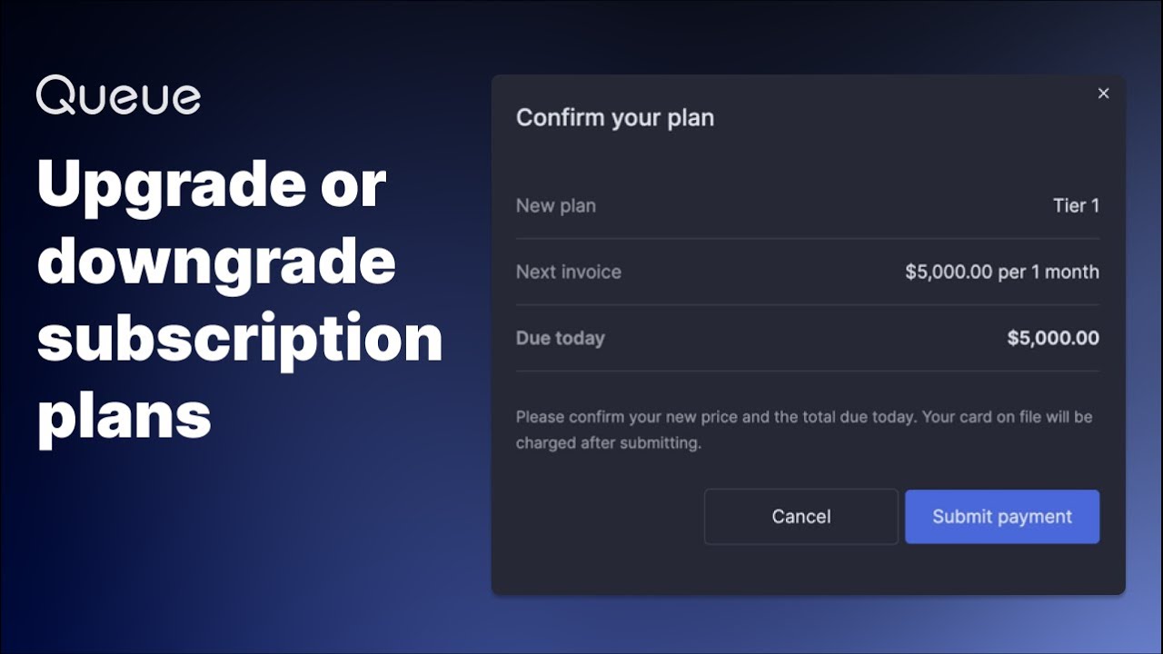 How to upgrade or downgrade a subscription plan on UseQueue - YouTube