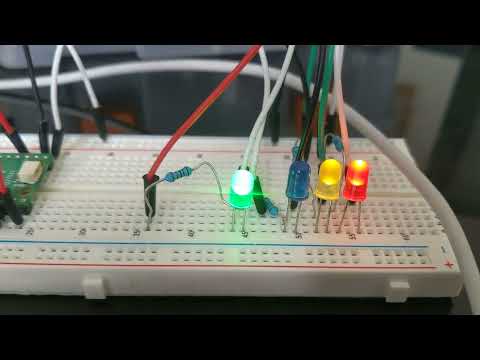 Hexadecimal numbers in binary represented by 4 LEDs in a horizontal array with Raspberry pi Pico ...