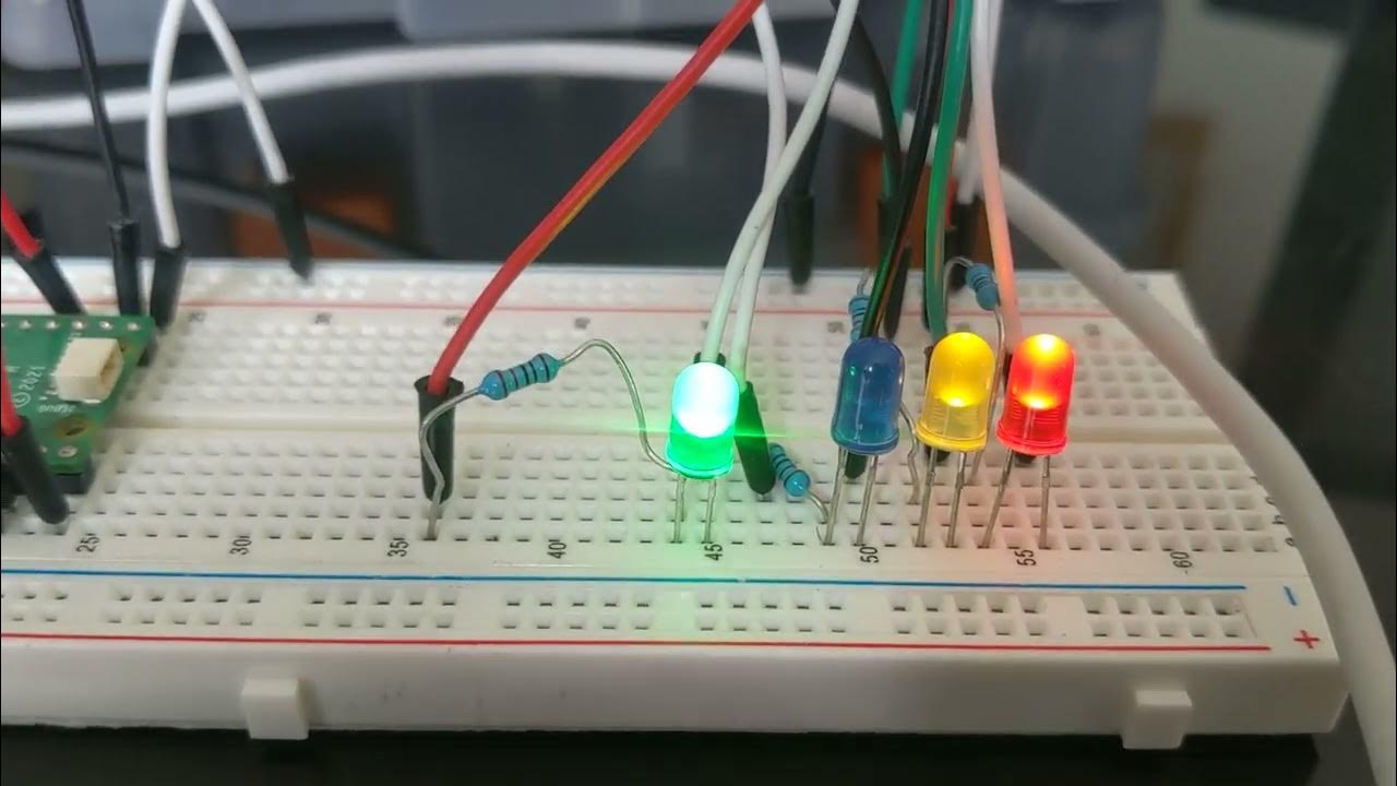 Hexadecimal numbers in binary represented by 4 LEDs in a horizontal array with Raspberry pi Pico ...
