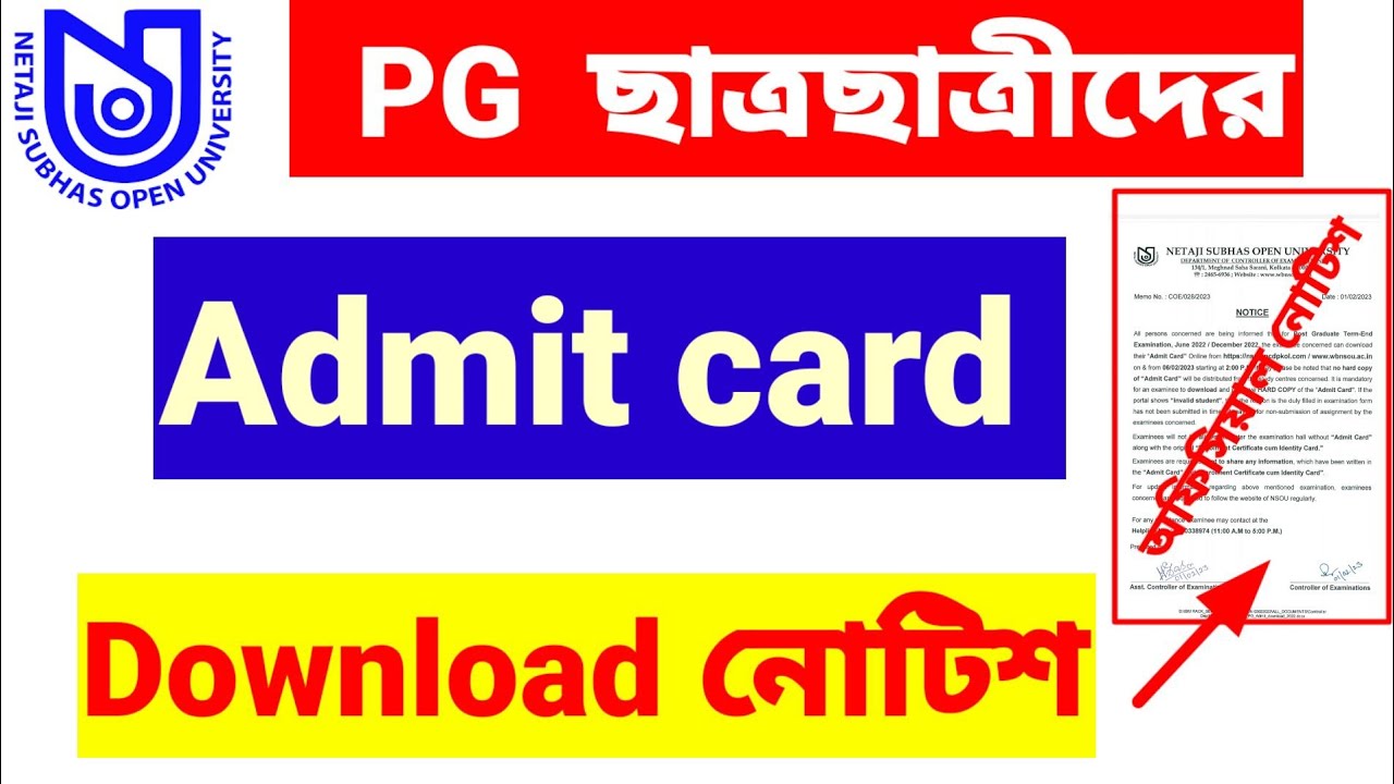 NSOU PG Admit card download notice//nsou pg final exam admit card ...