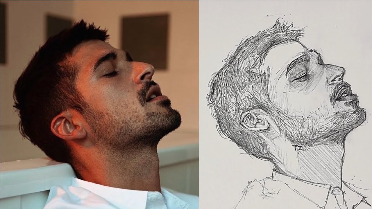Use reference image to draw a man (only with 2B pencil) - YouTube