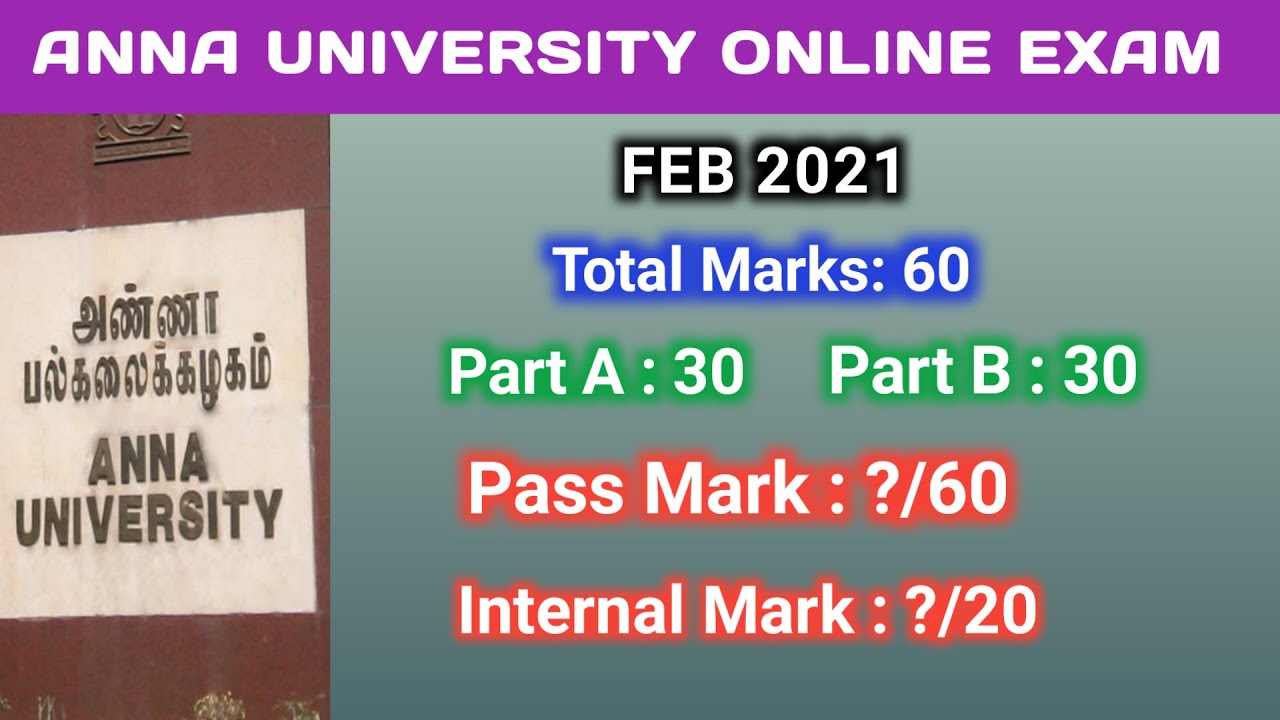 Anna University Online Exam Feb 2021 | Pass Mark | Question paper ...