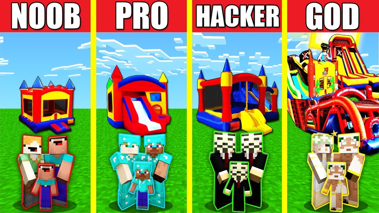 Minecraft Battle: BOUNCY CASTLE HOUSE BUILD CHALLENGE - NOOB vs PRO vs ...