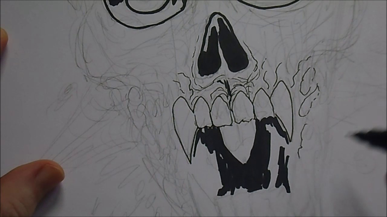 Drawing A Death Metal Skull T-shirt Design - YouTube
