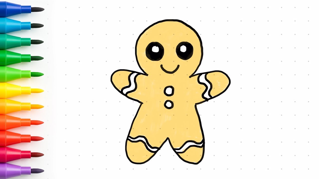 How to Draw a Cute Gingerbread Man 🍪 | Easy Christmas Drawing for Kids ...