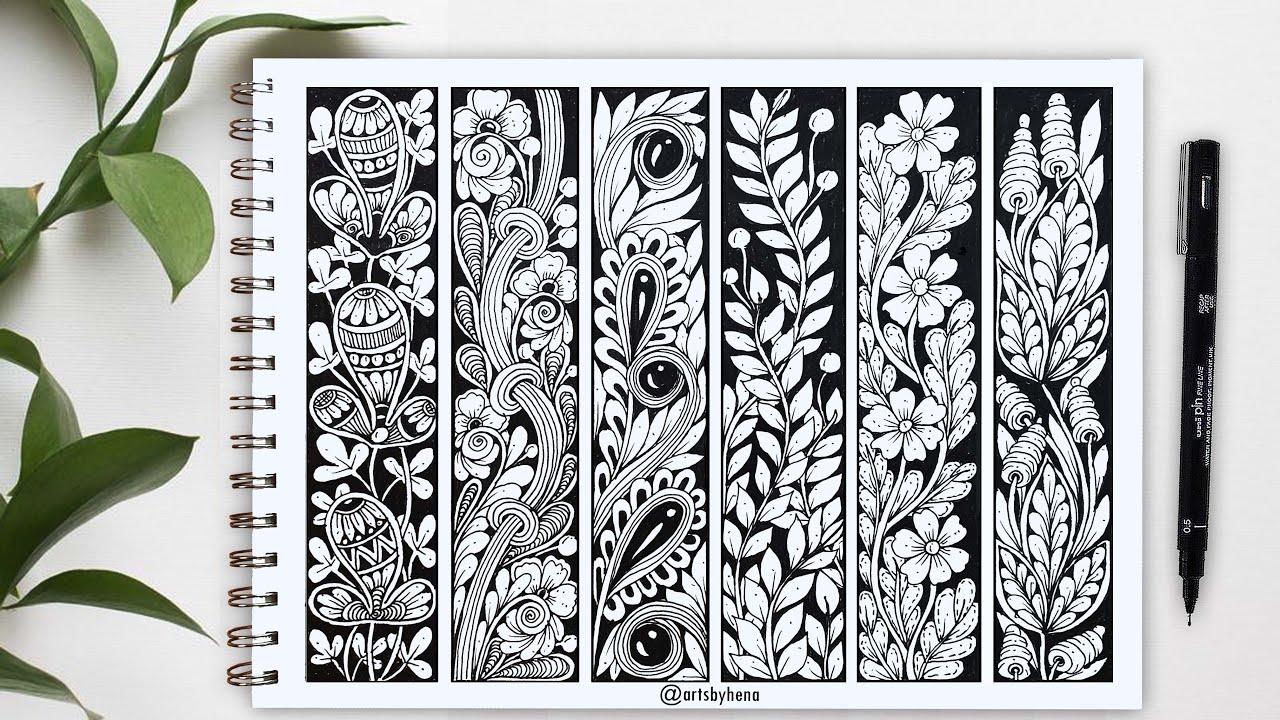 6 Zentangle Bookmark Ideas | How ToDraw Zentangle Bookmark Easy Step By ...