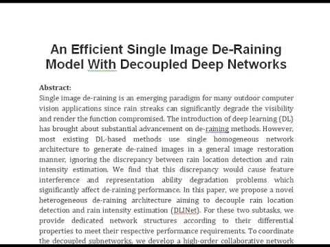 An Efficient Single Image De Raining Model With Decoupled Deep Networks - YouTube