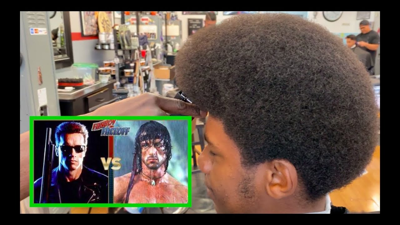 Rambo Vs Terminator...Afro with a taper with Oster Octane Lithium Ion ...
