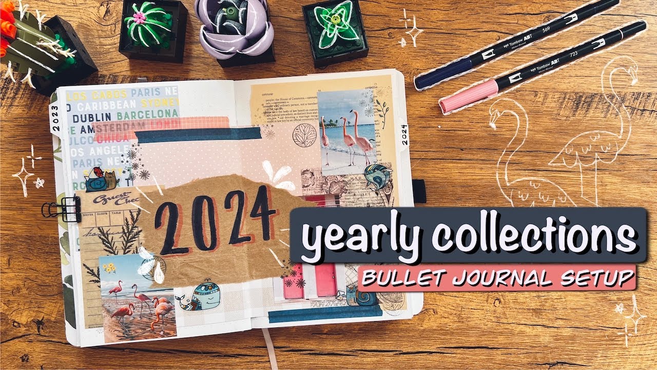 🖊 2024 YEARLY COLLECTIONS bullet journal plan with me | pink and blue ...