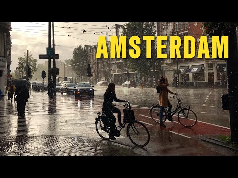 ⛈ Heavy Thunderstorm in Amsterdam 4K Walking Tour 2024