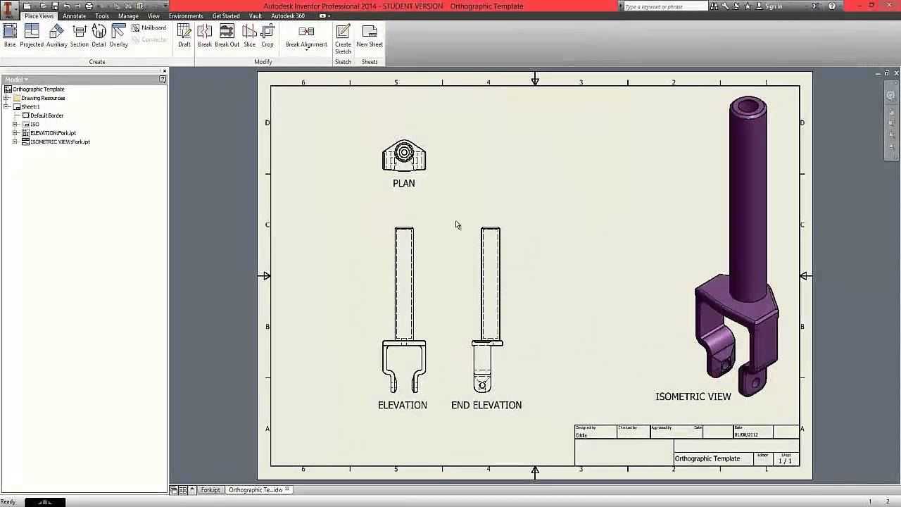 Scooter Part 8: Orthographic Drawing - Fork - YouTube