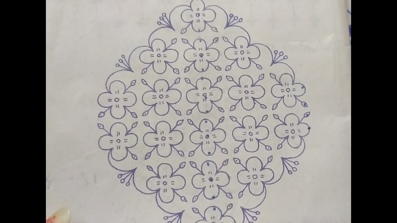 Simple flower big kolam | 18-4 dot simple big poo kolam for beginners ...