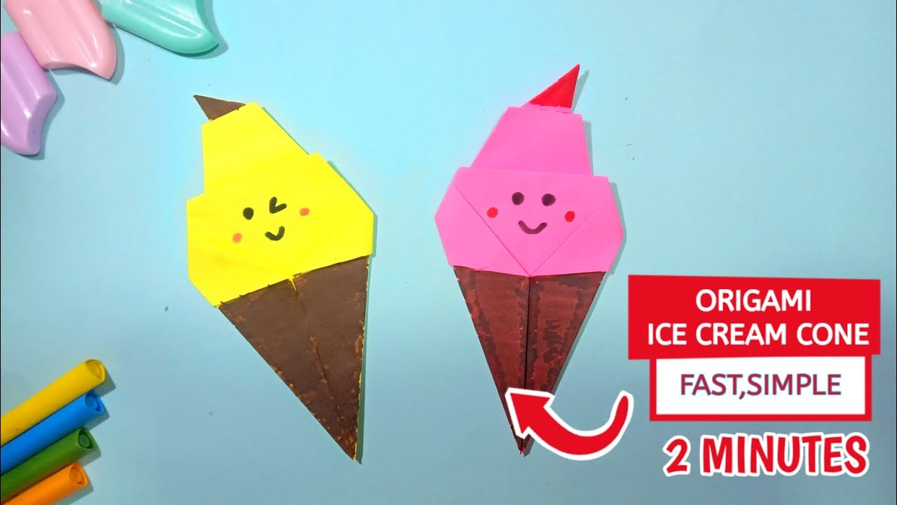 Origami Ice Cream Cone Tutorial - Hello Origami Lovers - YouTube