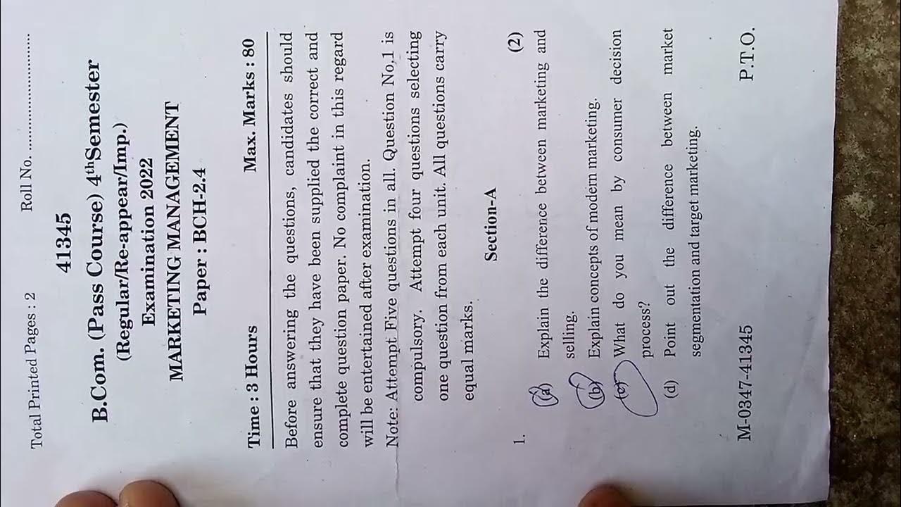 B.Com 4th Sem Marketing management Question paper 2022/2023 - YouTube
