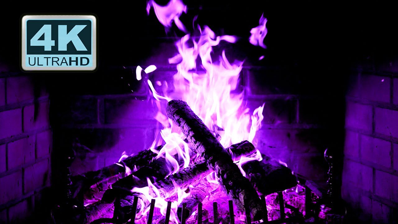 🔥 PURPLE Fireplace 4K! Colorful Fireplace Burning with purple flames ...