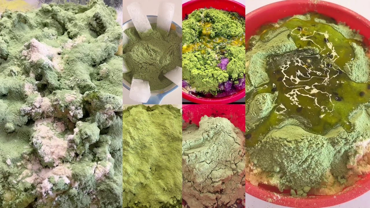compilation of ice with full dry matcha and milk powder ASMR - YouTube