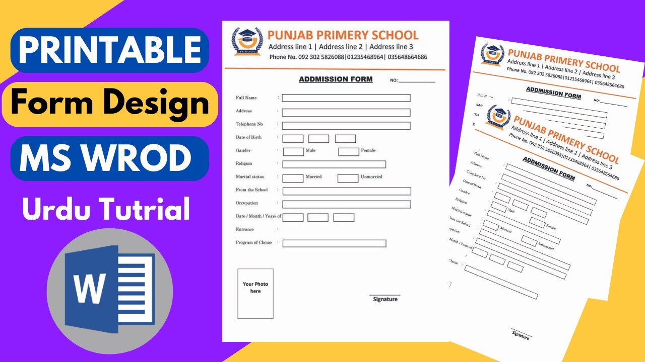 How to make Printable Admission Form Design in Microsoft word | Elesson ...