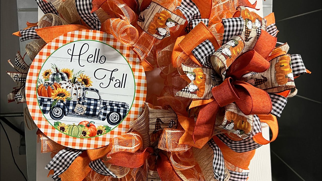 Hello fall Curl and ruffle deco mesh wreath| Hard Working Mom |How to ...