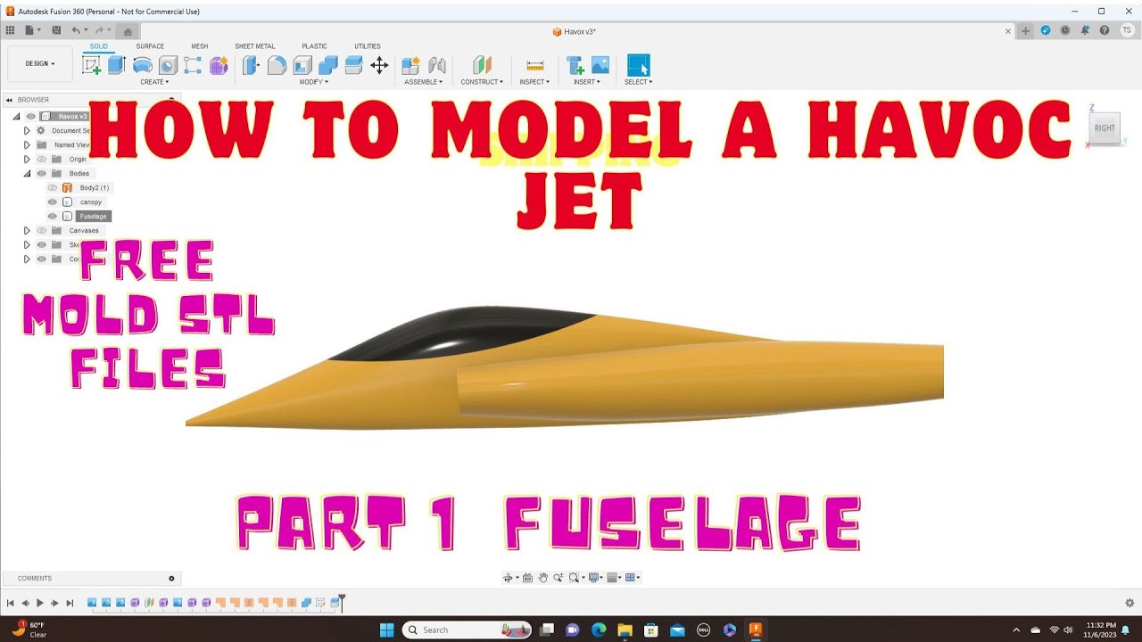 Learn How to Model A Havoc Jet In Fusion 360 Free Mold STL File. - YouTube