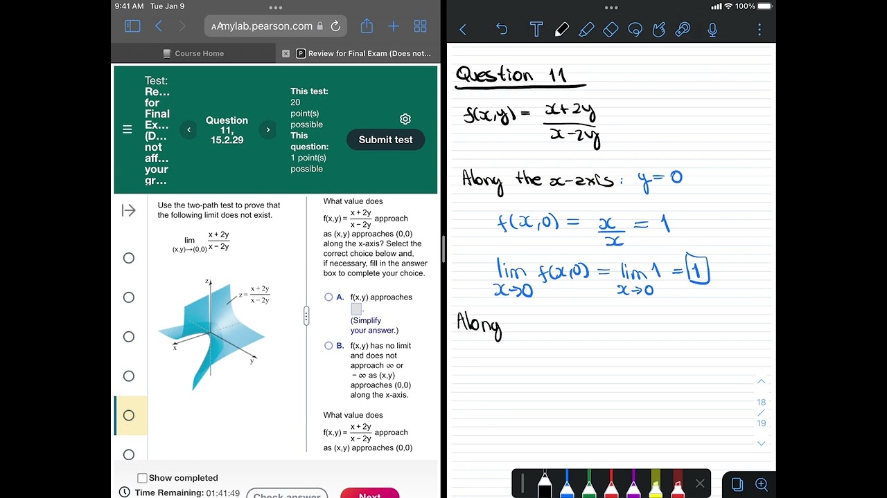An example of the Two Path Test: showing that a limit does not exist ...