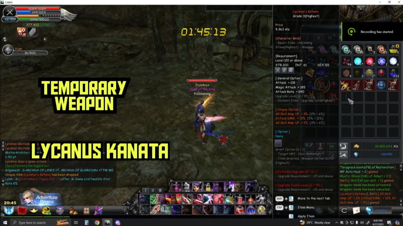 Upgrading Weapon I Loot In (IC) Lycanus Katana CABAL ULTIMATE COMBO ...