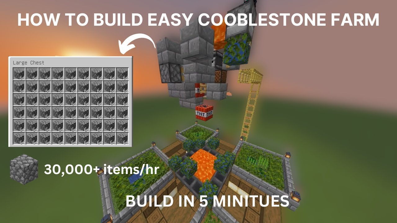 HOW TO BUILD EASY 5 MINUTES COOBLESTONE FARM II 30,000+ items/hr II ...