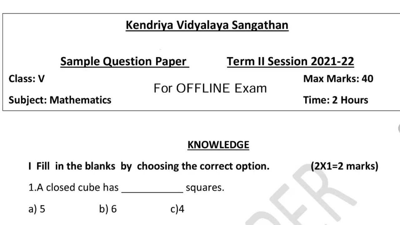 Class 5 MATHS Annual Exam 2022 OFFLINE Sample Question Paper For class-5-maths-annual-exam-2022-offline-sample-question-paper-for