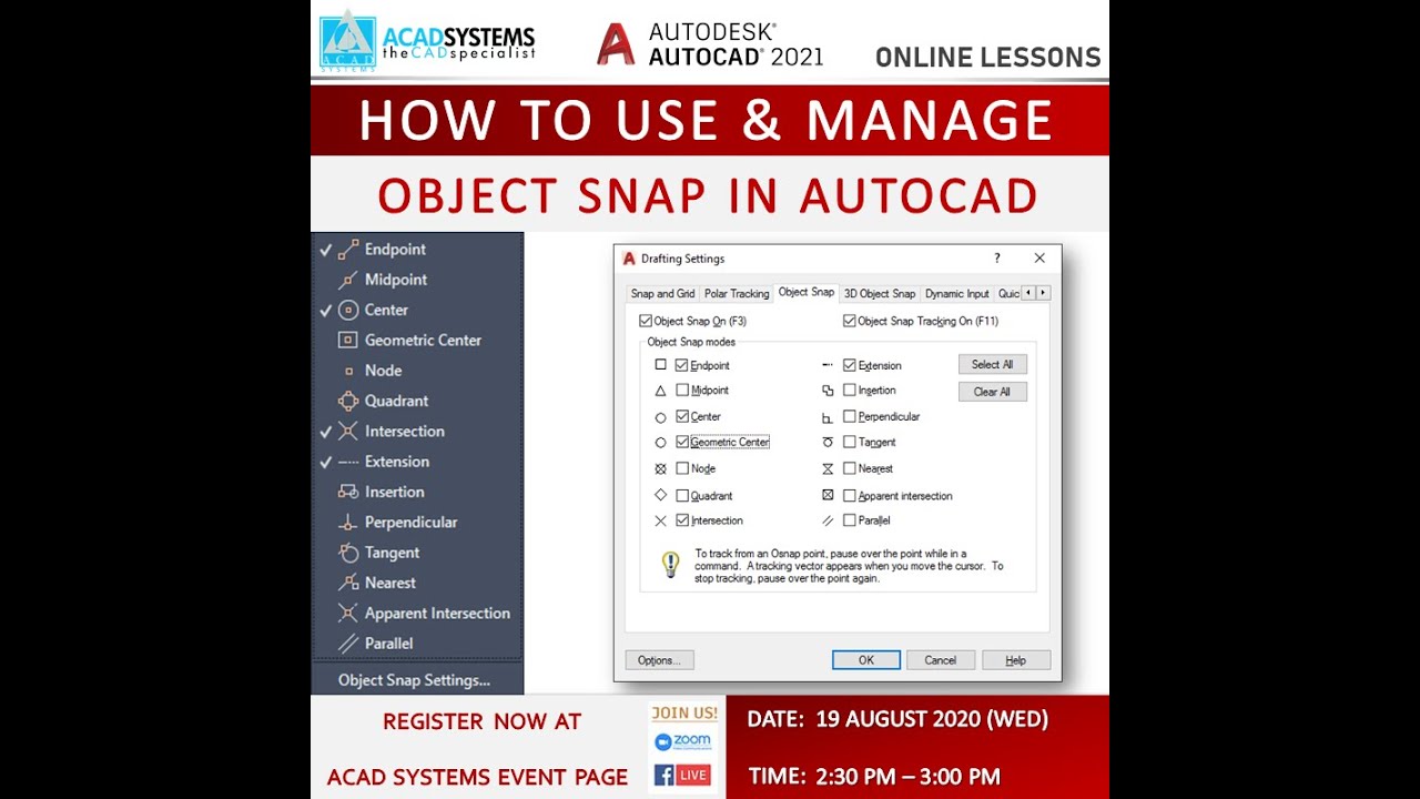 Acad Systems How to Use and Manage Object Snap in AutoCAD - YouTube
