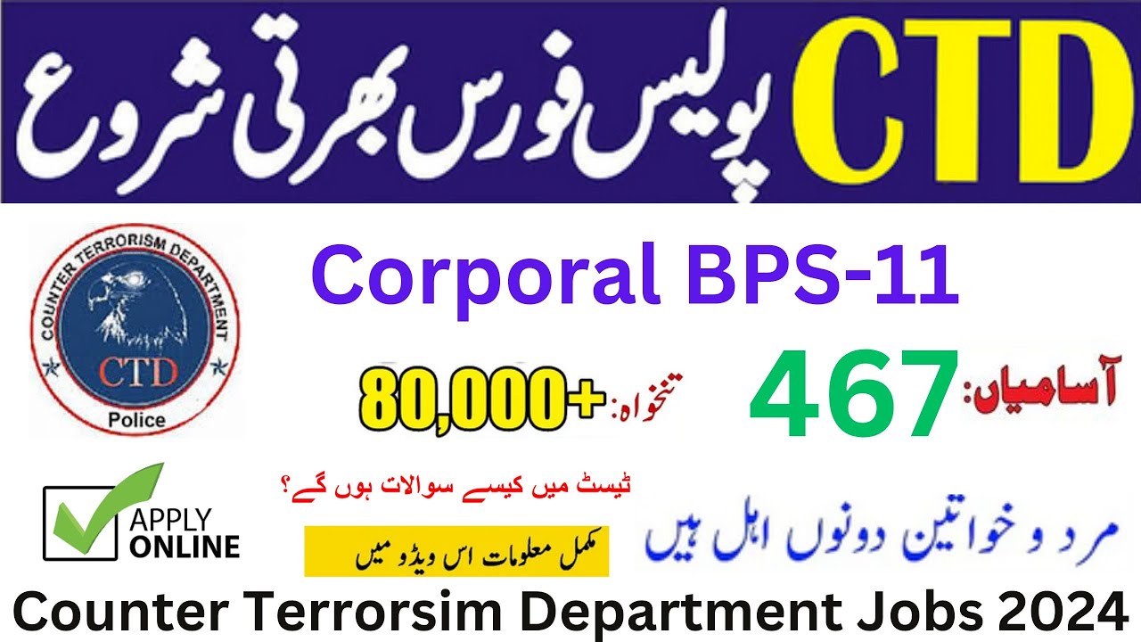 Counter Terrorism Department jobs 2024 | CTD Police jobs 2024 | online ...